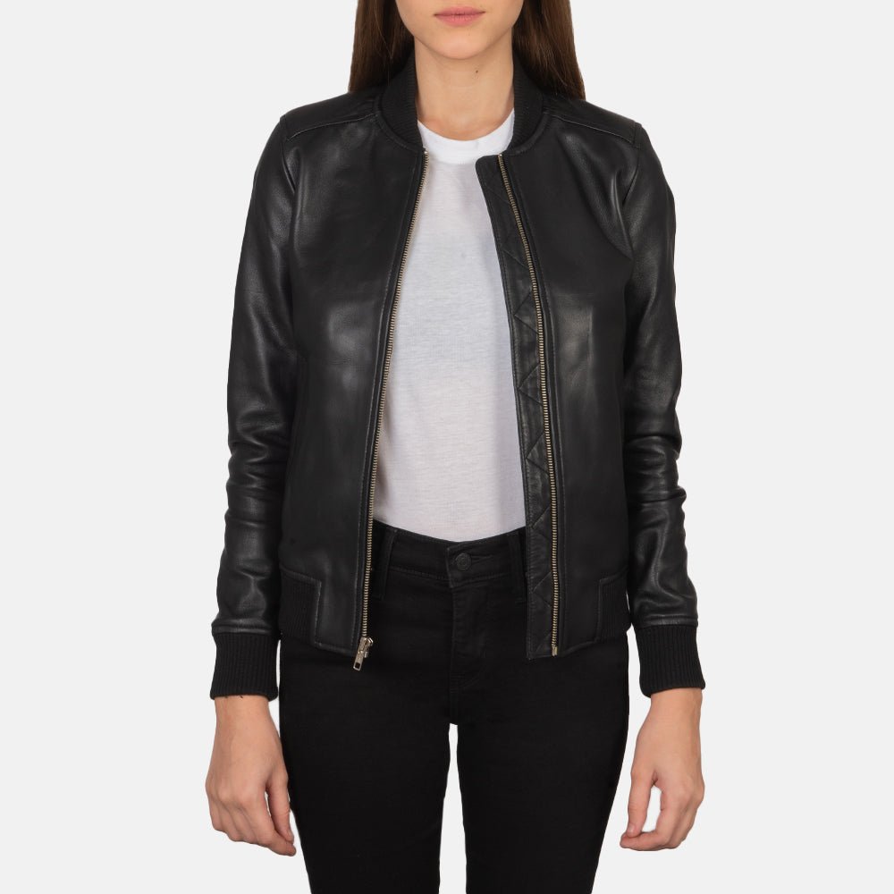 Bliss Black Leather Bomber Jacket – Premium Sheepskin