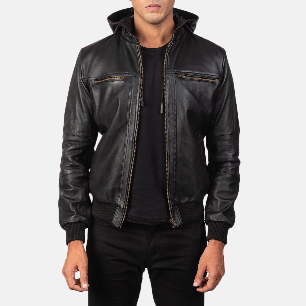 Bouncer Biz Black Leather Bomber Jacket | Quilted Comfort