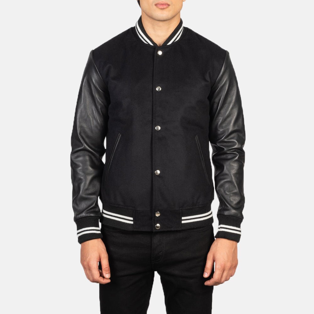 Vaxton Black Striped Hybrid Varsity Jacket | Sporty & Stylish